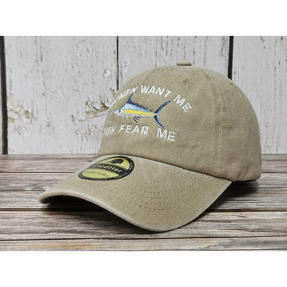 Enodtter Women Want Me Fish Fear Me Hat Embroidered, Khaki Embroidery Baseball Caps for Men, Adjustable Snapback Trucker Hat Outdoor Dad Hats