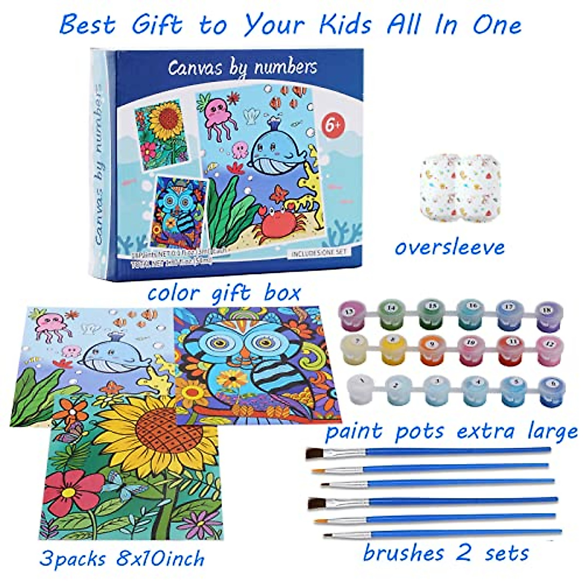 LSTRULST Paint by Numbers for Kids Ages 8-12, Pre-Printed Acrylic Oil Painting Kits with Framed Canvas Sizes 8x10inch, Includes 18 Acrylic Paint Pots and 6 Paintbrushes-3 Pack