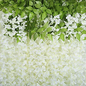 U'Artlines 12 Pack(Total 43.2 Feet) Artificial Fake Wisteria Vine Rattan Hanging Garland Silk Flowers String Home Party Wedding Decor (12, White)
