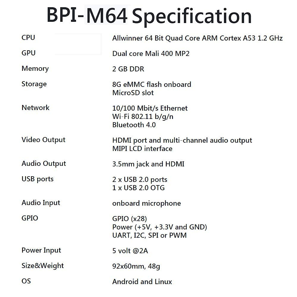 youyeetoo BPI-M64 Single Board Computer,2GB RAM/8GB EMMC, Support Win10 IOT Raspbian Android Ubuntu, for IOT Smart Home Control gatewa and NAS Server
