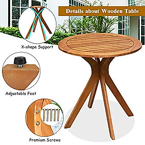 Tangkula 3 Piece Wood Patio Rocking Chair Set, Outdoor Acacia Wood Rocker Set with Round Table, with Thick Cushion of Detachable Cover, Suitable for Poolside, Indoor, Patio Backyard and Garden