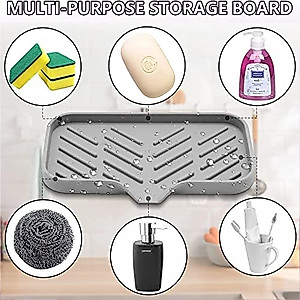 COMUSTER Kitchen Soap Tray, Silicone Sponge Holder for Bathroom Counter Sink Dish Bottle,Dishwashing Accessories（Grey）