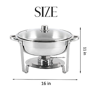 Restlrious Chafing Dish Buffet Set 4 Pack Stainless Steel Round Chafers and Buffet Warmers Set with Glass Viewing Lid, 5QT Complete Set for Buffet Catering w/Water Pan, Food Pan, Fuel Holder