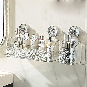 YSGBYSG Light Luxury Style Glacier Pattern Suction Cup Shelf, Suction Cup Shower Caddy, Suction Cup Shower Shelves, No-Drilling Wall Mounted Removable Shower Basket For Kitchen Bathroom (white-Large)