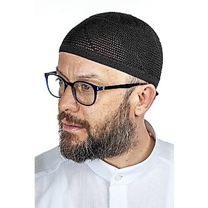 ihvan online Turkish Muslim Lux Knitting Kufi Hats for Men, Taqiya, Takke, Peci, Islamic Caps, Islamic Gifts, Standart Size, Black