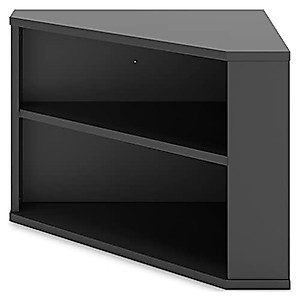 Signature Design by Ashley Otaska Modern Home Office Corner Bookcase with 2 Open Shelves, Black