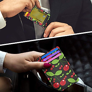Linomo Thin leather Card Holder and Money Clip Red Cherry Pattern Wallet RFID Blocking for Men & Women
