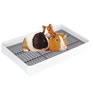 FHTONGE Guinea Pig Litter Box for Cage, Guinea Pig Litter Pan with Grid, Rectangular Guinea Pig Potty Trainer Tray Pet Toilet for Guinea Pig Rat Chinchilla Hedgehog Hamster Ferret Rabbit