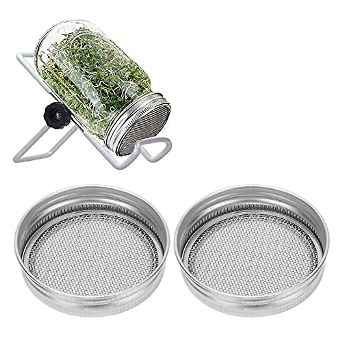 Canning Jar Lid Strainer Filter Lids Mason Jar 2Pcs Stainless Steel Accessory Cover Mouth Jars Sprouter for Sprouting Lid Regular Germination Kits (70mm)