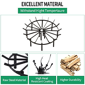 32in Fire Grate Log Grate, Round Spider Wagon Wheel Firewood Grates, Heavy Duty Fire Pit Grate for Outdoor Campfire, Hearth Wood Stove and Outdoor Camping Fire Pit Black