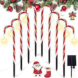 Christmas Candy Cane Pathway Marker Lights, 8 Modes Set of 8 Solar Christmas Candy Cane Lights, Outdoor Christmas Decorations Solar Candy Cane Lights for Holiday Walkway Patio Garden