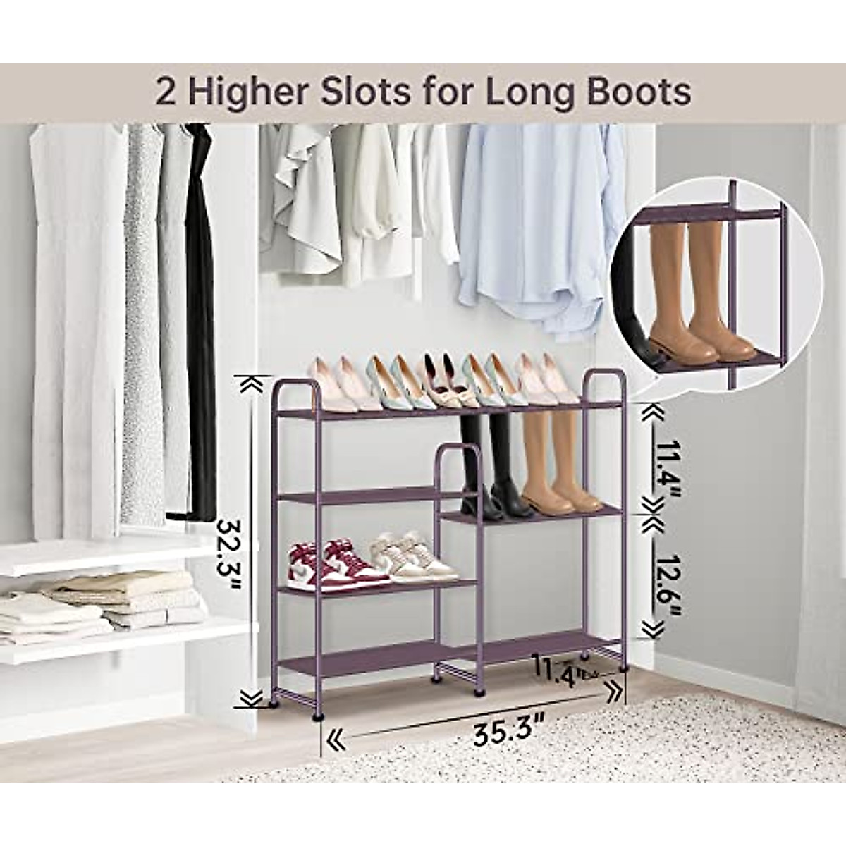 MISSLO Boot Shoe Rack for Closet Shoe 0rganizer 4 Tier Shoe Storage Shelf fits 20-Pair Sneakers for Garage, Entryway, Bedroom Floor, Bronze