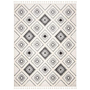 SAFAVIEH Moroccan Tassel Shag Collection 10' x 14' Ivory/Grey MTS601F Boho Non-Shedding Living Room Bedroom Dining Room Entryway Plush 2-inch Thick Area Rug