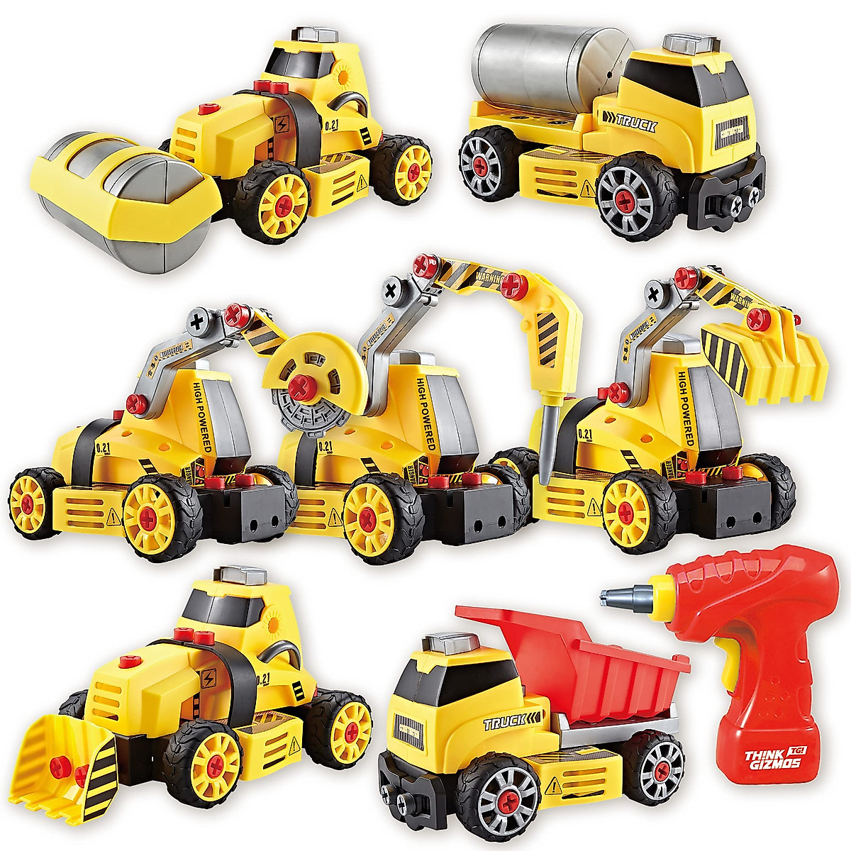 Think Gizmos 7 in 1 Take Apart Truck Car Toys with Electric Drill,Educational Toy Ideal Gift for Boys or Girls Age 3 4 5 6 7 STEM Construction Engineering Learning Toys Building Play Set for Kids