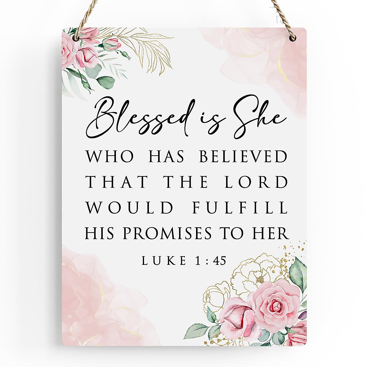 Inspirational Bible Verse Wall Art Decor Pink Luke 1:45 Christian Gifts for Women Scripture Wooden Hanging Sign for Modern Home Office Kids Room Bathroom Bedroom Wall Art Decoration 8 x 10 Inches