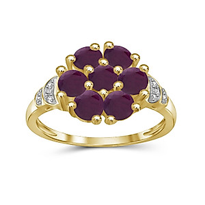 JEWELEXCESS 2.30 CTW Ruby & Accent White Diamonds Ring in 14K Gold Over Silver