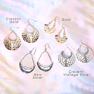 Boho Chic Hollow Shield Shape with Hammered Drop Earrings