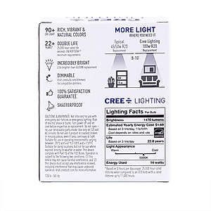Cree Lighting R20 Indoor Flood 100W Equivalent LED Bulb, 1400 lumens, Dimmable, Daylight 5000K, 25,000 Hour Rated Life, 90+ CRI | 1-Pack, White