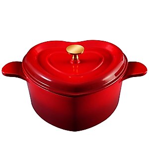 Flavehc Heart Shaped Dutch Oven 3 qt Cast Iron Dutch Oven Pot with Lid Enameled Cast Iron Dutch Oven for Bread Baking, Red