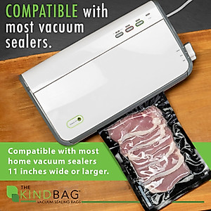 The Kind Bag Vacuum Seal Bags for Food; Food Grade, BPA Free & Freezer Safe; Airtight, Odor Free and Moisture Free; Commercial Grade 3mil Clear & Black; 8x12 inch Pre Cut Bags (100ct)