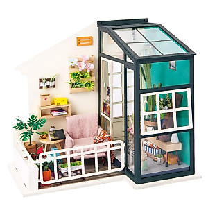 Rolife Dollhouse DIY Craft House Kit-Small Sized Miniature with Accessories and LED-Wooden Model Building Set-Christmas Birthday Gifts for Boys Girls Women Friends(Balcony Daydreaming)