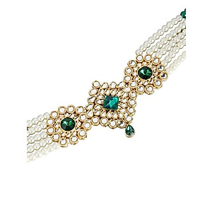 I Jewels Gold Plated Indian Wedding Bollywood Kundan & Pearl Studded Adjustable Kamarband/Belly Chain For Women/(B036G)