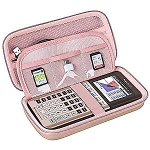 BOVKE Hard Calculator Case for Texas Instruments TI-84 Plus CE Color Graphing Calculator/TI-84 Plus/TI-83 Plus CE, Extra Zipped Pocket for USB Cables, Charger, Manual and More, Rose Gold