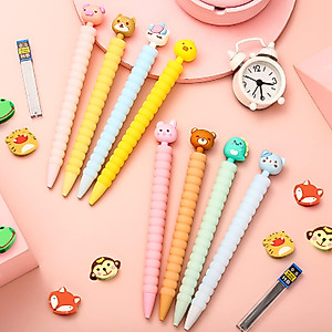 Mechanical Pencils Cute Mechanical Pencils with Animal Erasers and Pencil Refills, 0.5mm Kawaii Mechanical Pencils with Fun Toppers Colorful Mechanical Pencils for Girls Kids Students (24 Pieces)