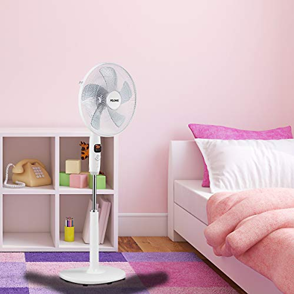 PELONIS 16" Oscillating Pedestal Fan | Standing Adjustable Fan | Ultra Quiet DC Motor | Remote Control | 3 Modes | 12-Hour Timer | High Energy Efficiency | for Bedroom Home Office