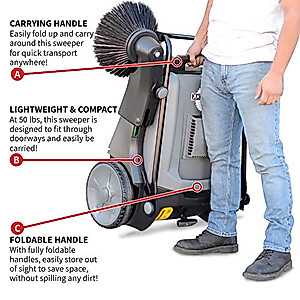 Tomahawk Industrial 38" Walk Behind Push Sweeper with Triple Power Side Brooms Floor Cleaning of Dust Litter Grass