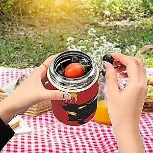 CUPADA Cat Scratch Surface Food Jar, Cute Cartoon Funny Insulated Hot Food Jars Vacuum 17OZ with Folding Spoon for Work Trip Picnic Camping