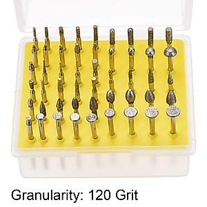 uxcell Diamond Burrs Bits Sets Grinding Drill Kits Carving Rotary Tool for Glass Stone Ceramic 120 Grit 1/8" Shank Small Head 50 Pcs
