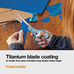 Fiskars Crafts Purpose Titanium Softgrip Fiskars Scissors, 3 Pack, Blue/Pink/Green