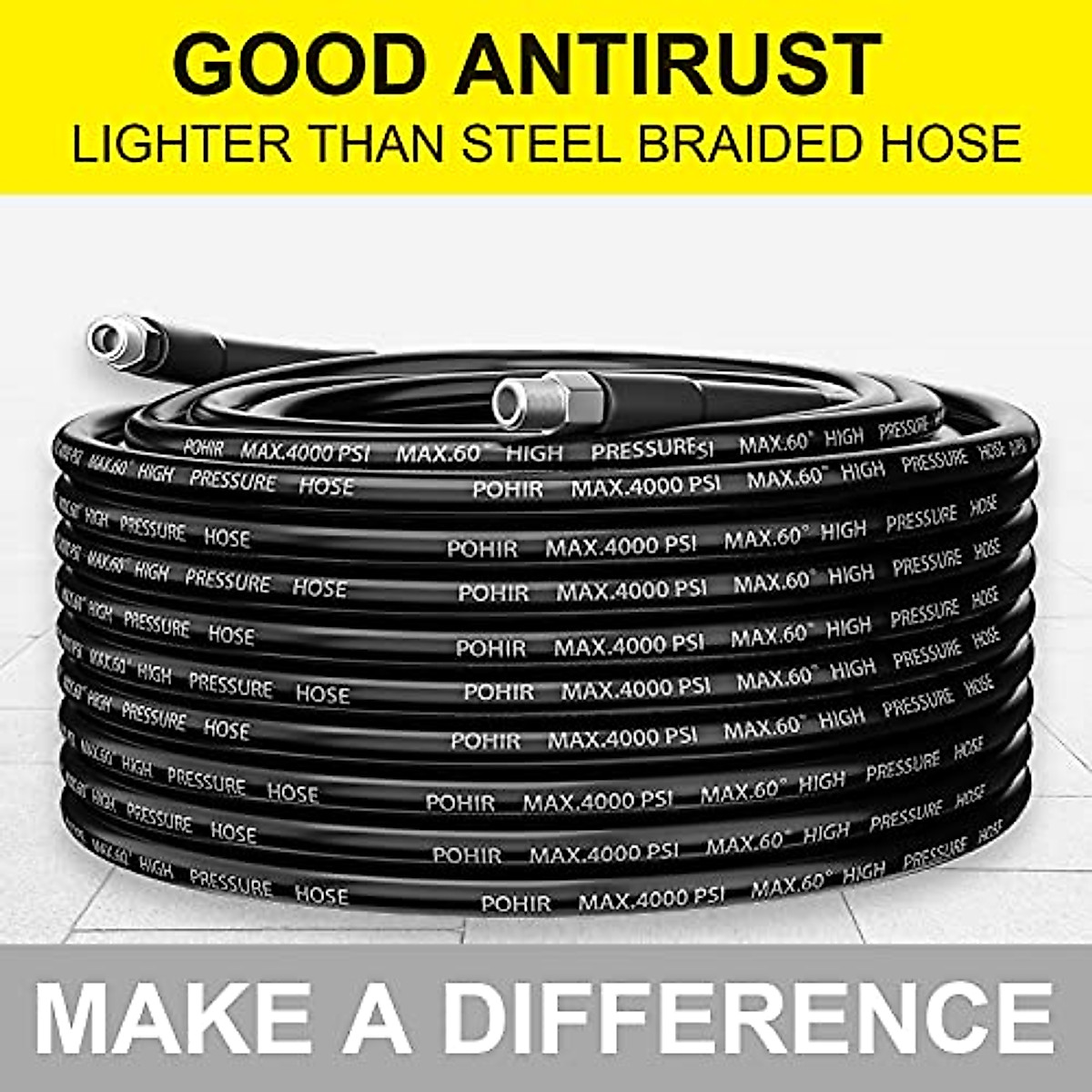 POHIR Sewer Jetter Kit for Pressure Washer 50 ft, Hydro Drain Jetter Cleaner Hose with 1/4 Female NPT, Button Nose, Rotating Sewer Jet Nozzle and Pressure Washer Adapter, 4000 PSI Drain Cleaner Hose