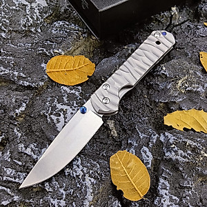 Small Sebenza 21 ECD Folding Pocket Knife D2 Stonewashed Drop Point Blade TC4 Titanium Wave Handles Everyday Carry Knife for Men Women Lightweight for Indoor Outdoor Gift