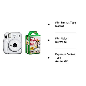 Fujifilm Instax Mini 11 Instant Film Camera, Ice White - with Fujifilm instax Mini Instant Daylight Film Twin Pack, 20 Exposures