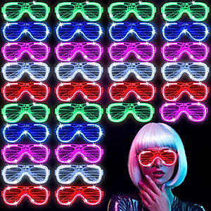 wellent 32 PCS LED Glasses Glow Glasses, Glow in The Dark Party Supplies 2024 for Kids Adults, Rave Neon Glasses Flashing Sunglasses, Light Up Glasses for Glow Party Birthday Wedding Carnival