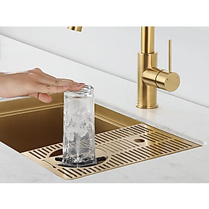 AS1514XG Brushed Gold Bar Sink with Glass Riner and AguaStella AS59BG Brushed Gold Pull Down Bar Faucet