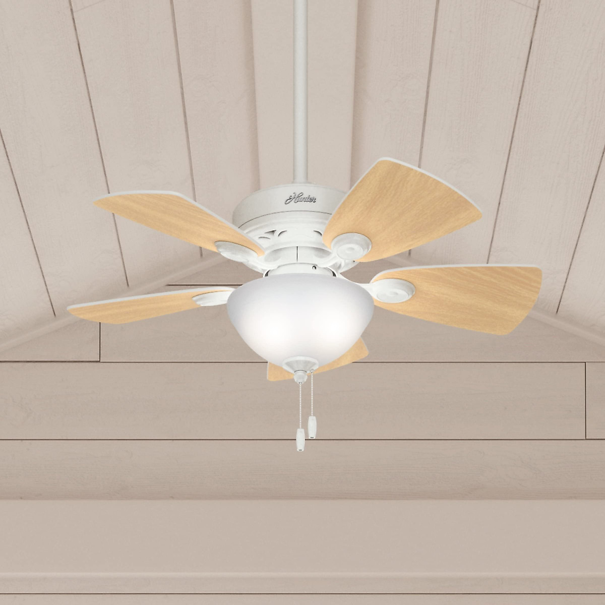 Hunter Fan Company, 52089, 34 inch Watson Snow White Ceiling Fan with LED Light Kit and Pull Chain