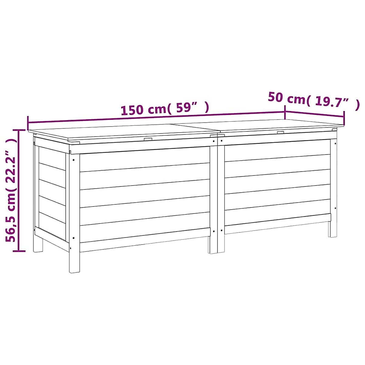 vidaXL Solid Fir Wood Patio Storage Box - White Outdoor Cushion Container, Slatted Base for Ventilation, 59.1"x19.7"x22.2"