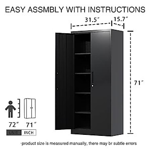 LUCYPAL Metal Garage Storage Cabinet with 2 Doors, 70.8’’Steel Lockable Tool Cabinets with 4 Adjustable Shelves,File Cabinet for Office,Home,Garage,Gym,School,Black