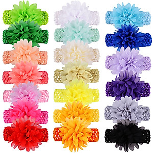 WillingTee 20pcs Baby Girls Headbands Chiffon Flower Soft Stretchy Hair Band Hair Accessories for Baby Girls Newborns Infants Toddlers and Kids