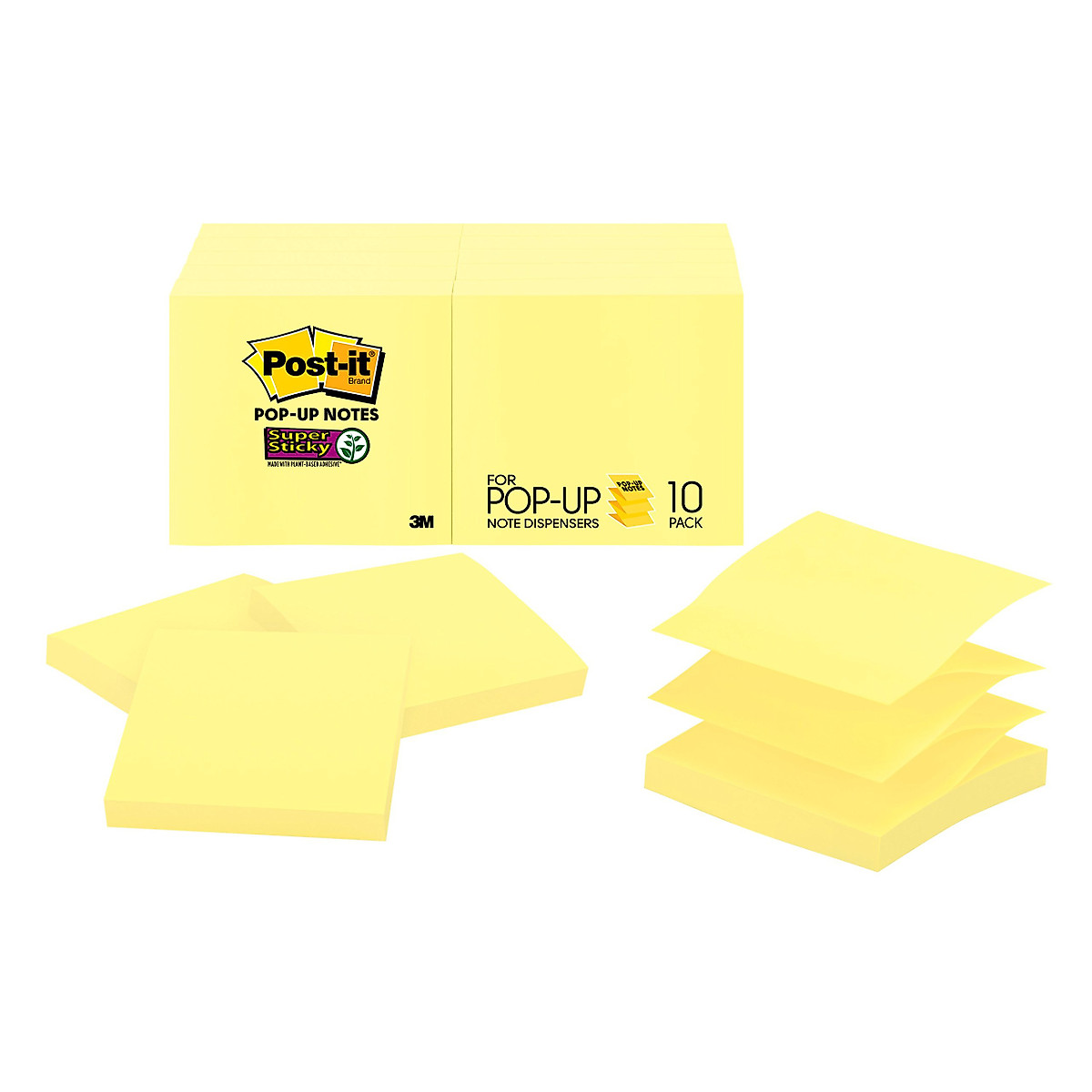 Post-it Super Sticky Pop-up Notes, 3x3 in, 10 Pads, 2x the Sticking Power, Canary Yellow, Recyclable (R330-10SSCY)