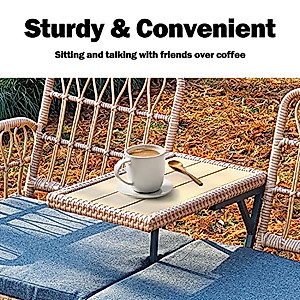 Leasbar Outdoor Patio Loveseat Rattan Conversation Furniture Set with Cushions Built-in Coffee Table for Garden Lawn Backyard Poolside