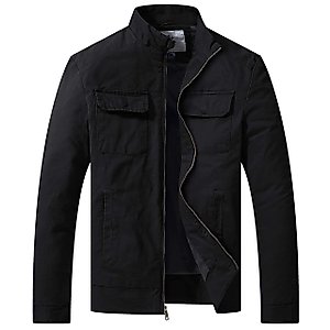 WenVen Men's Casual Lightweight Safari Jacket Cotton Windbreaker (Black, L)