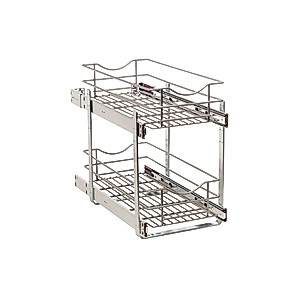 Knape & Vogt Simply Put 11-in W x 19.2-in H Metal 2-Tier Pull Out Cabinet Basket, 11 Inch, Frosted Nickel