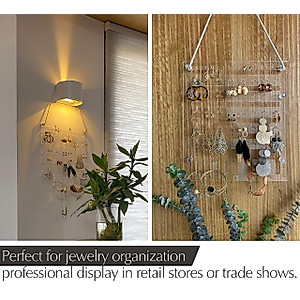 JEREVER Earring Holder for Wall Hanging Jewelry Organizer Display Acrylic Hanger Rack with 96 Holes, 6 Hooks for Necklaces, Bracelets (Accessories are not included)