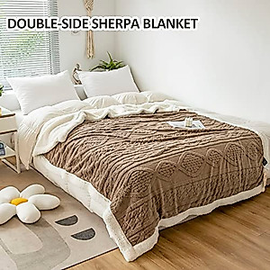 Warm Sherpa Fleece Throw Blanket Thick Throw Soft Plush Fluffy Boho Tufted Blanket for Bed Sofa Couch, Cozy Warm Velvet Fleece Throw for Winter, Camel 50''x60''