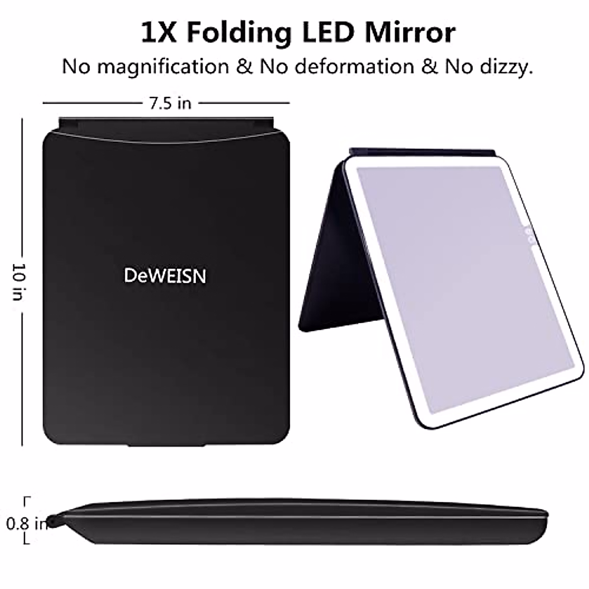 deweisn Folding Lighted Makeup Mirror with 72 LEDs 3 Colors Light Modes USB Rechargable 1800mA Batteries Portable Ultra Thin Compact Vanity Mirror Dimmable Travel Mirror