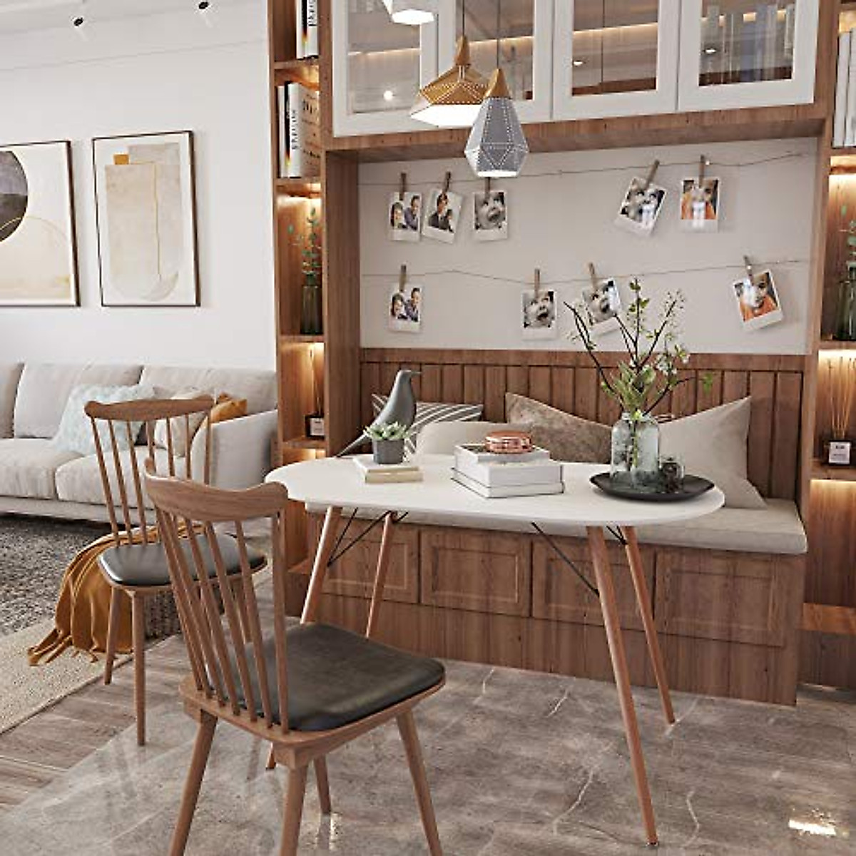 CozyCasa 7.2 inch Farmhouse Dining Table Mid-Century Kitchen Table with Wood Leg Oval Top for Home Office Patio White(Only Table not Include Chairs)-2pack